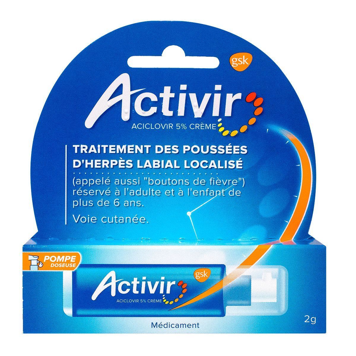 Activir Crème Pompe Dose pour boutons de fièvre - Pharmacie