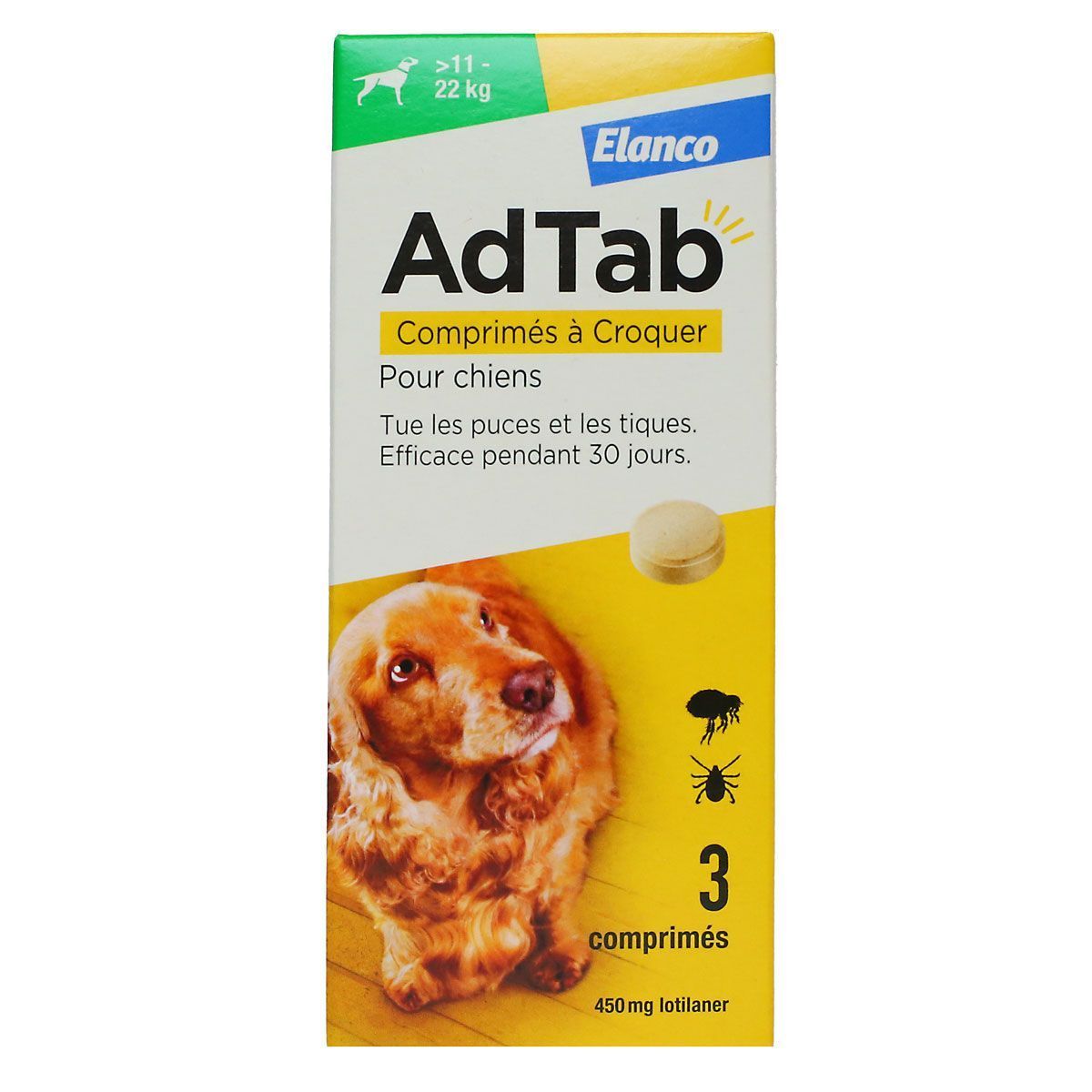 Elanco Adtab 450 mg chiens 11-22 kg - Anti puces et tiques